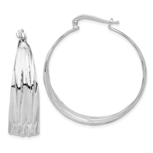 Kazi Luxury | Jewelry | Kazi Luxury Sterling Silver Rhplated Textured Tapered Lg Round Hoop ...